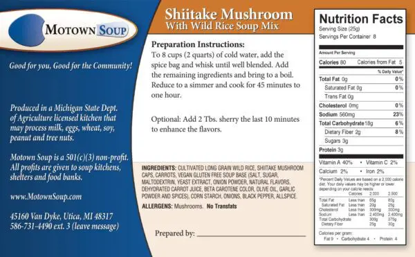 Shiitake Mushroom with Wild Rice Soup Mix (V, VT) - Motown Soup